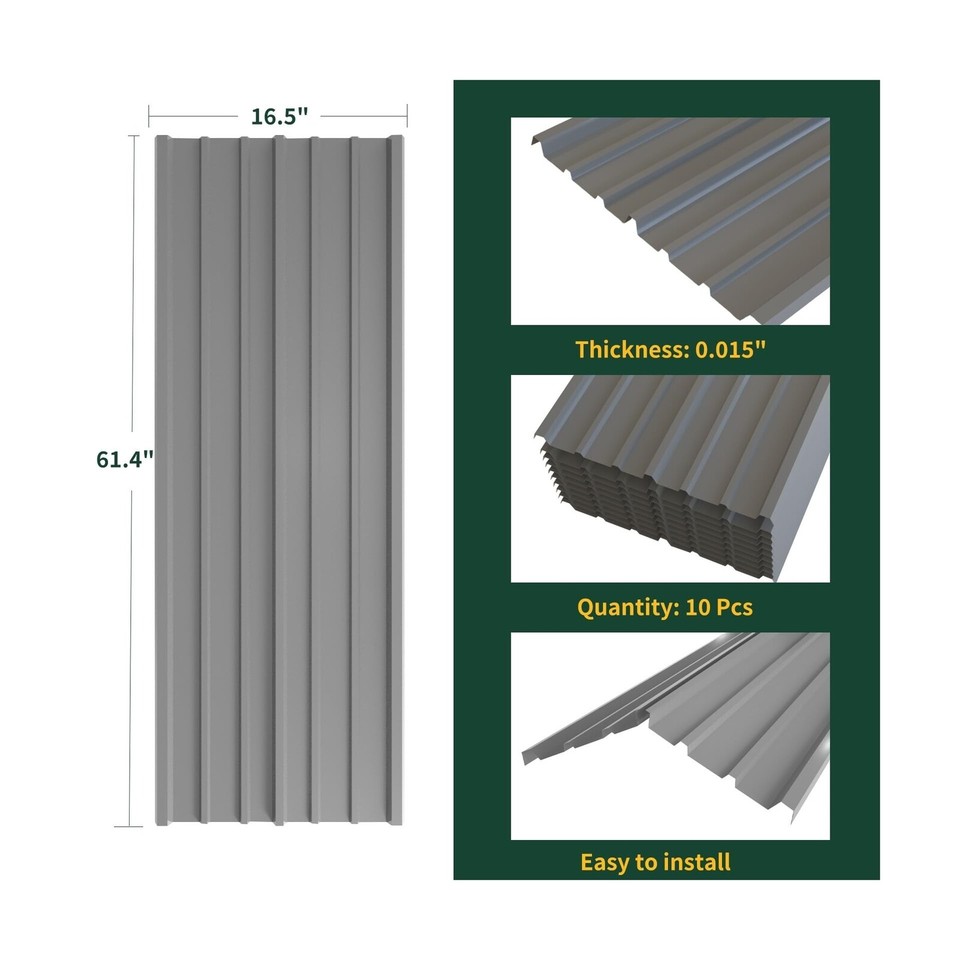 NeatiEase 10 Pcs Metal Roofing Panels, 5.1 Feet Corrugated Galvanized ...
