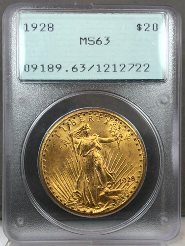 1928 $20 Gold Saint Gaudens PCGS Rattler MS63 ~ Double Eagle | eBay