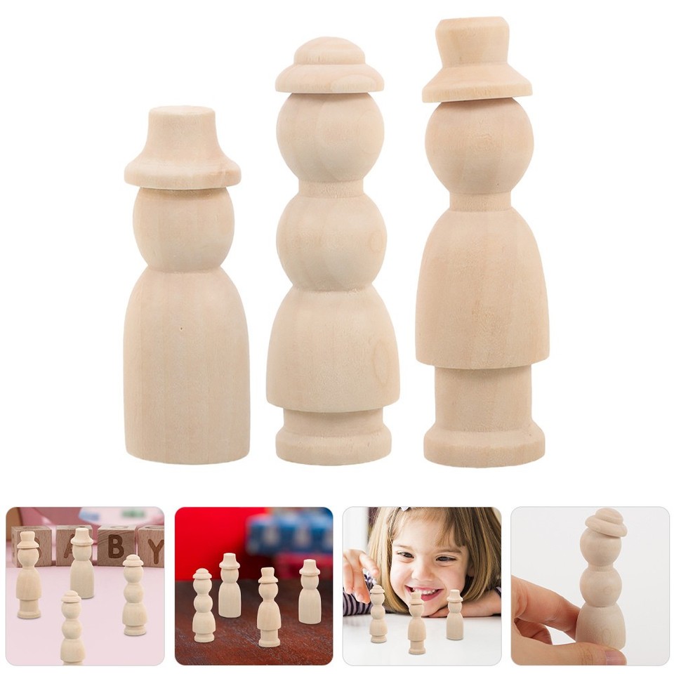 6pcs Unfinished Wooden Peg Dolls Wooden DIY Graffiti Small Puppets ...