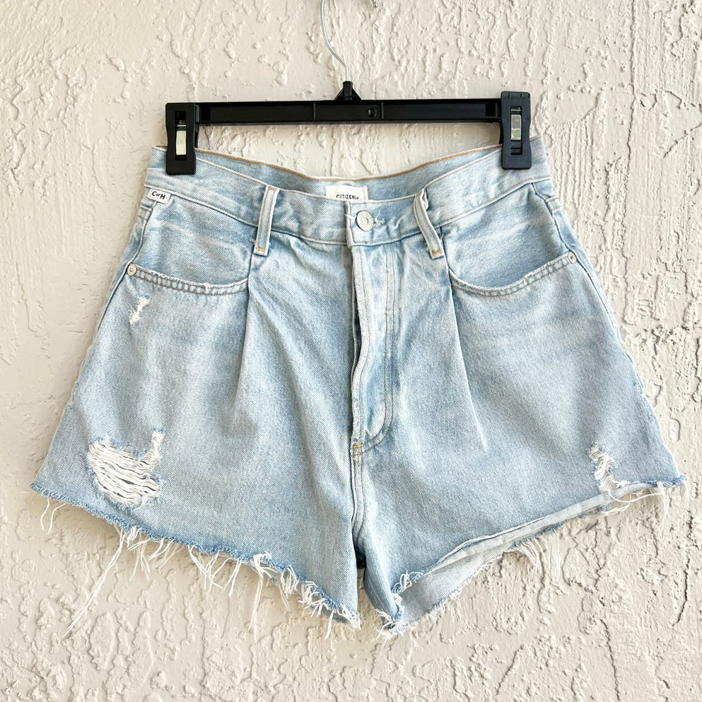 Citizens Of Humanity High Rise Ripped Cut Off Shorts Denim Blue Women's ...
