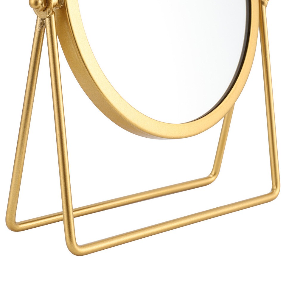 Desktop Mini Makeup Mirror Portable Swivel Gold Metal Stand Vanity ...