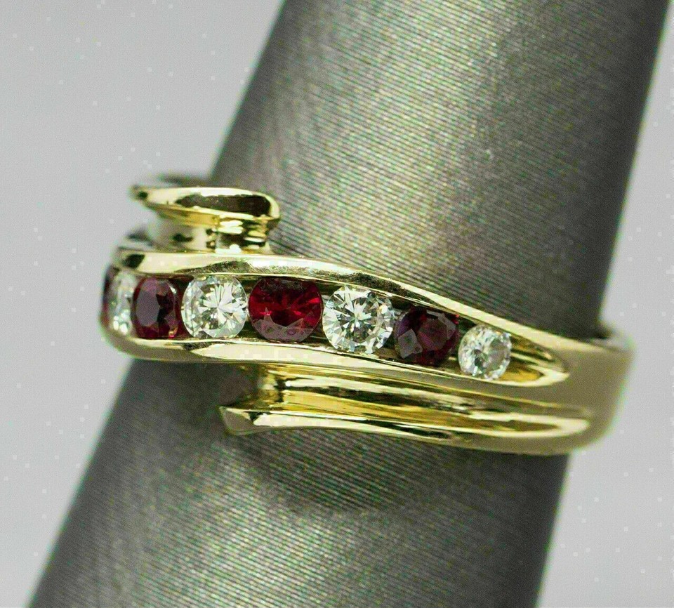 2.25Ct Round Simulated Red Ruby Wedding Band Ring 14K Yellow Gold ...