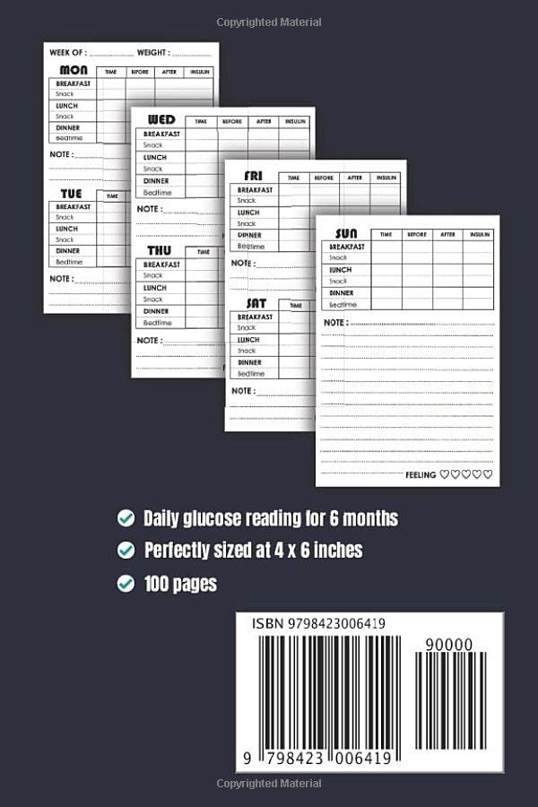 Blood Sugar Log book Pocket Size: Daily Blood Sugar Diary, Diabetes Log ...