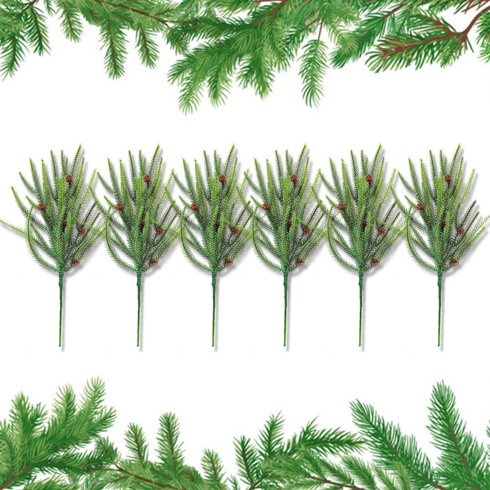 6Pcs Fake Pine Branches Plastic Green Pine Leaves for Christmas Home ...
