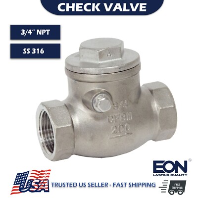 3/4" inch Swing Check Valve Threaded NPT 200 WOG Stainless Steel 316 ...