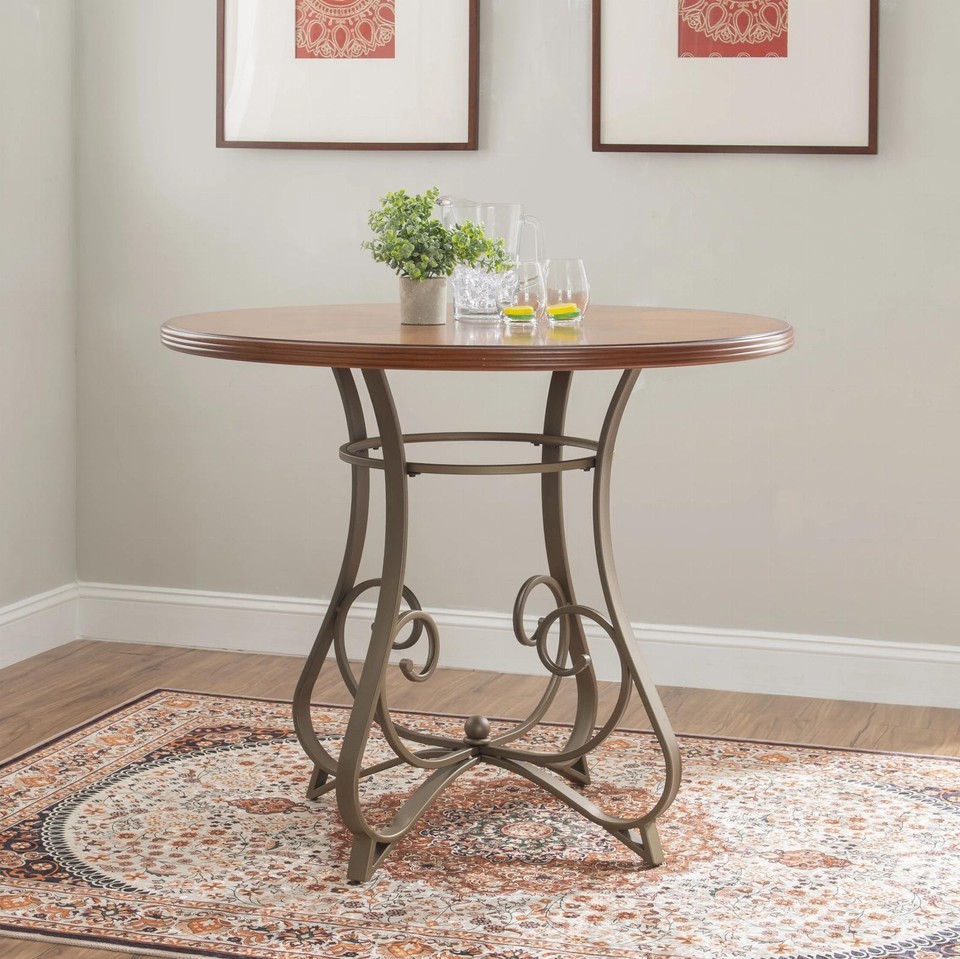 Elegant 5 PCS Wooden Round Counter Height Pub Table Set Faux Cherry ...