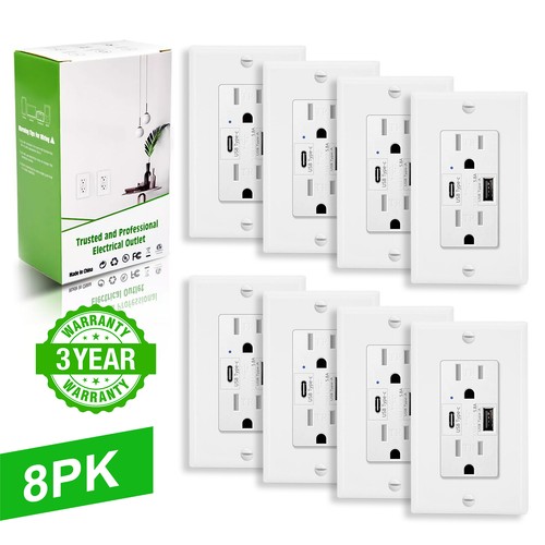 5.8A USB Type C Outlet Wall 15 Amp Duplex Receptacle Tamper-Resistant w ...