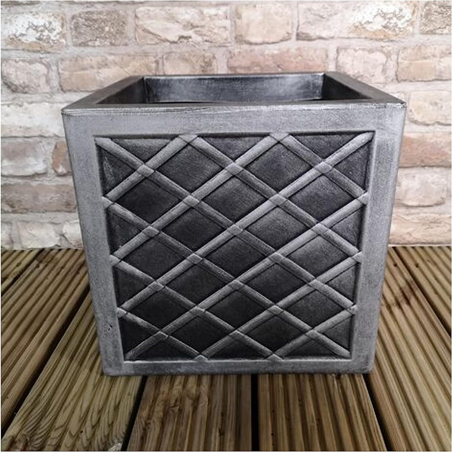 Indoor Outdoor Large Brick Slate & Lazio Effect Planters Grey Flower ...