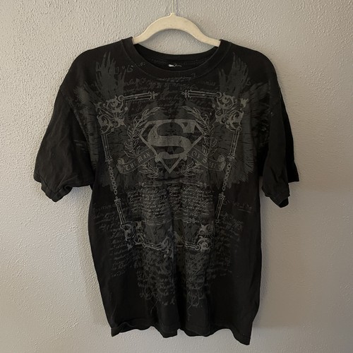 Vintage DC Black Grey Superman Man of Steel Graphic T Shirt Men’s Size ...
