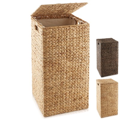 Woven Square Laundry Hamper Clothes Basket with Liner, Woven Hyacinth ...