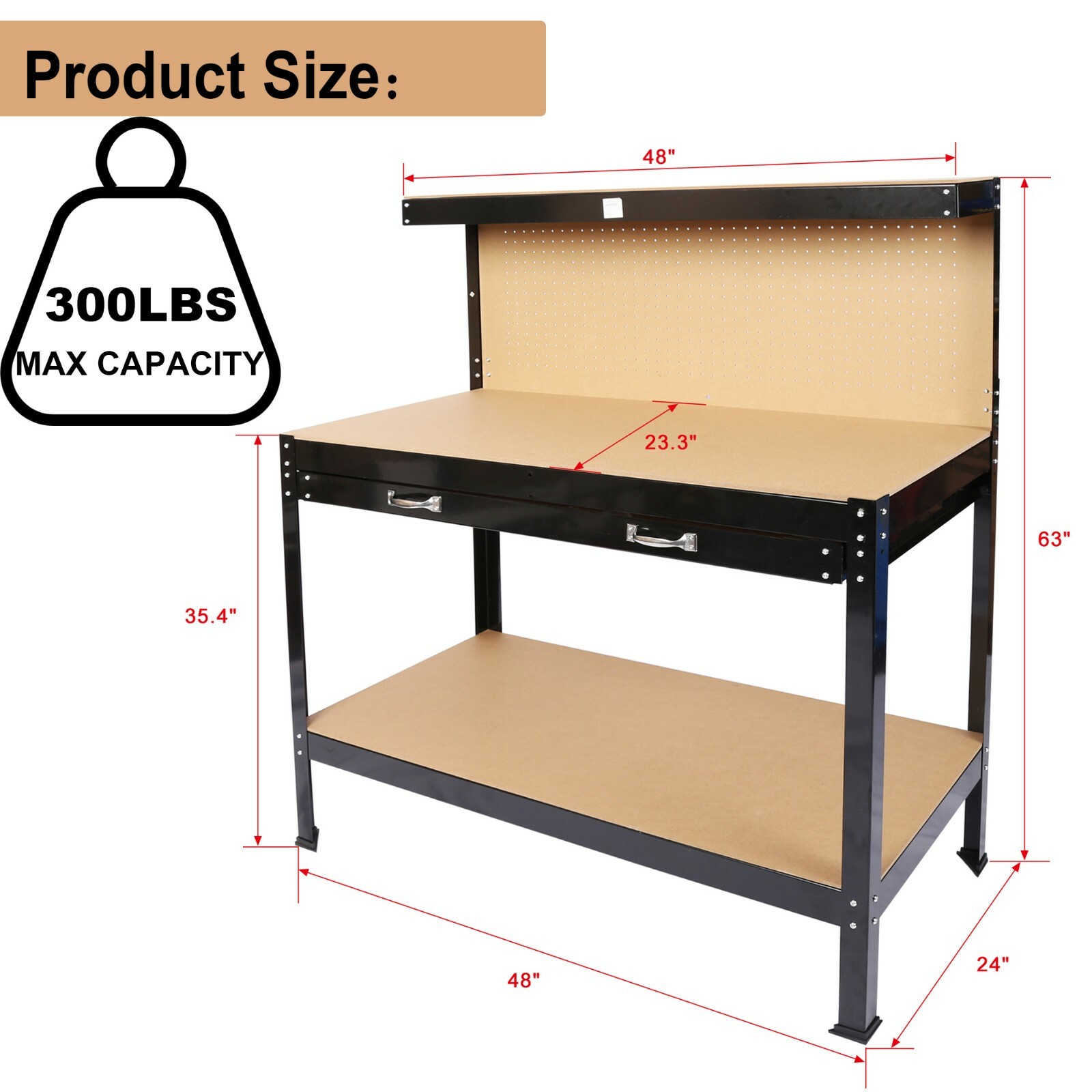 63" Workshop Table Work Bench Garage Steel Tool Storage Drawers Shelves ...
