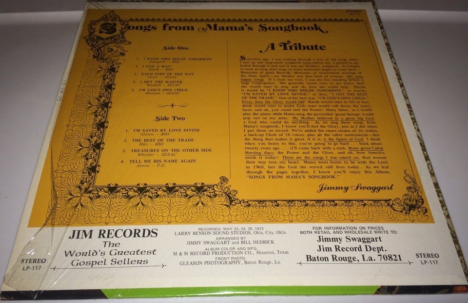 Jimmy Swaggart Songs From Mama's Songbook Gospel Music LP 117 22S22 | eBay