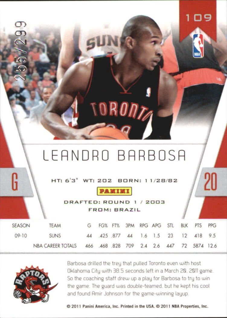 2010-11 Totally Certified Blue Raptors Basketball Card #109 Leandro ...