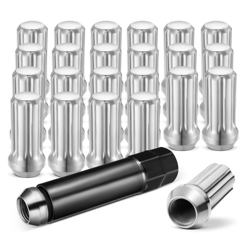 24 Chrome M14x1.5 Spline Lug Nuts + Key For Chevy GMC Silverado Sierra ...