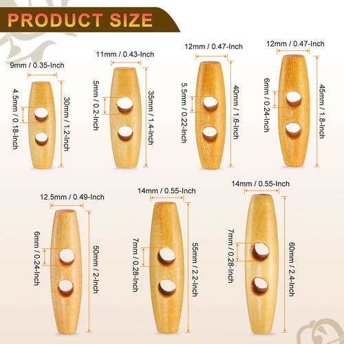 20pcs Wooden Toggle Buttons 55mm 2-Hole Wood Olive Sewing Button, Beige ...