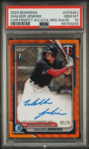 Walker Jenkins 2024 1ST Bowman Chrome Orange Wave Rookie Auto /25 PSA ...