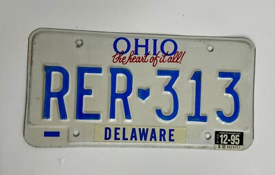 1995 Ohio License Plate RER 313 Delaware | eBay