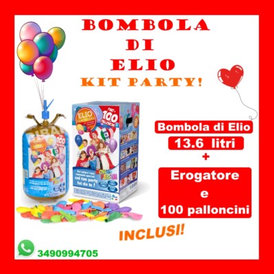 BOMBOLA DI GAS ELIO COMPRESSO CON 100 PALLONCINI COLORATI SISTEMA EASY ...