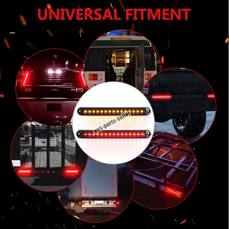 2X 10inch LED Truck Brake Flowing Turn Signal Tail Light Bar Strip DRL ...