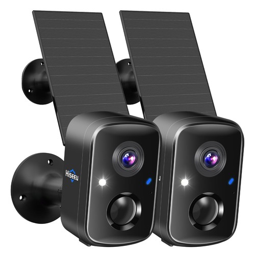 Hiseeu 3K 4MP Solar Wireless Security Cameras 2 Pack Outdoor WiFi Black ...