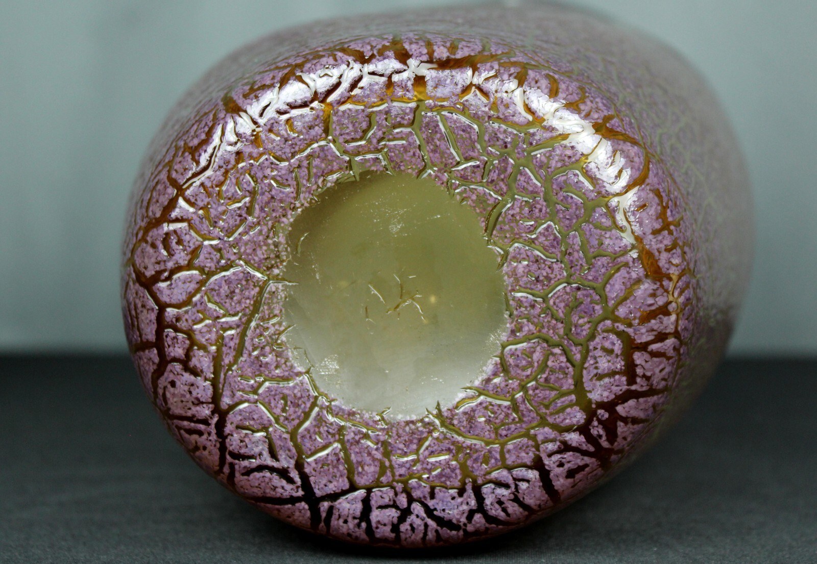 Metallic / iridescent marbled art glass vase 15.25", near mint, applied ...