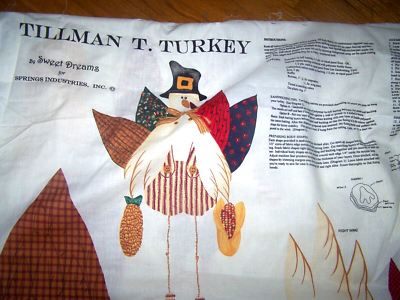 Thanksgiving Fabric Patterns Tillman T Turkey Fabric Sewing Panel By