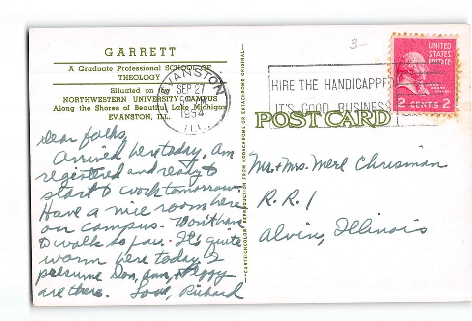 Evanston Illinois IL Postcard 1954 Northwestern University Campus ...