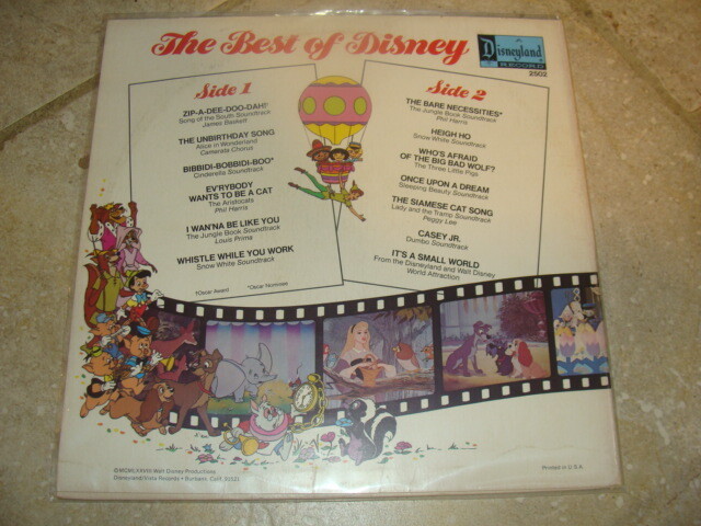 VINYL RECORD DISNEYLAND WALT DISNEY THE BEST OF DISNEY VOLUME ONE 2502 ...