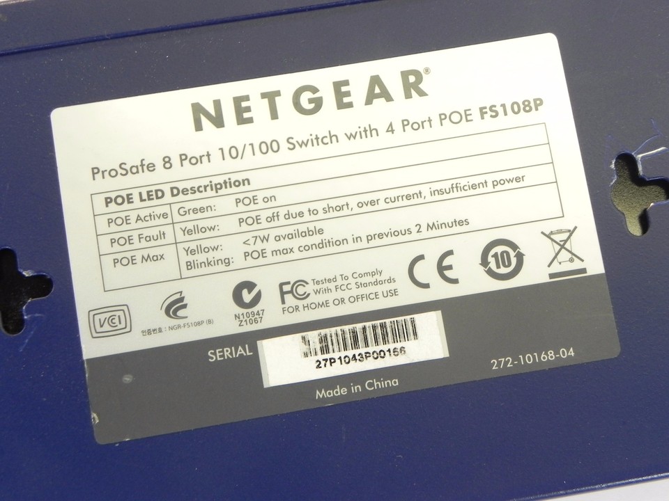 Netgear FS108P Switch, 8 Port with 4 POE Ports | eBay