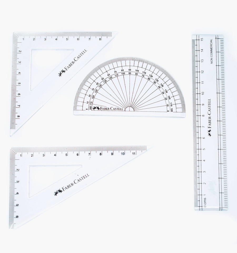 Faber Castell Math Drawing Instrument Set Protractor, 2 Set Square, Cm ...