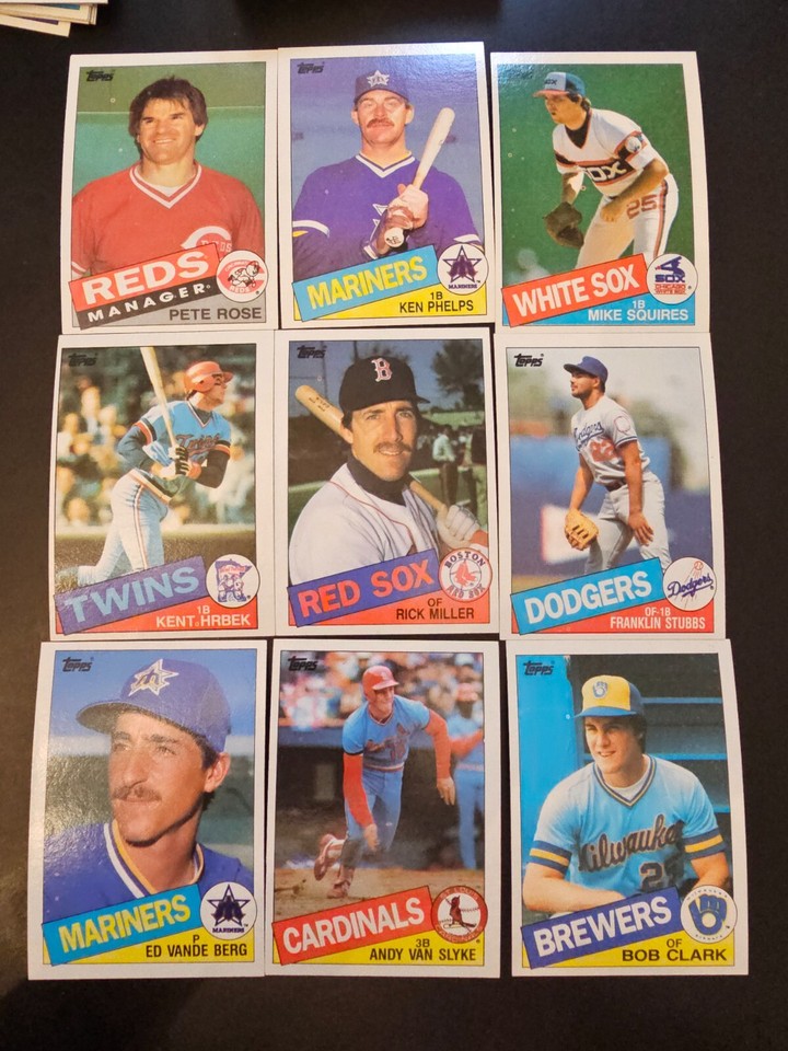 1985 TOPPS Baseball 433 Card Pete Rose Tom Seaver, some miscut, dots ...