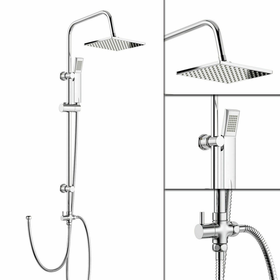 Thermostatic Bath Shower Mixer Tap With Square 3 Way Shower Rigid Riser ...