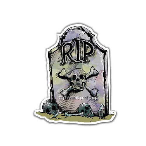 funny car bumper sticker Gravestone with RIP and skulls 100 mm gothic ...