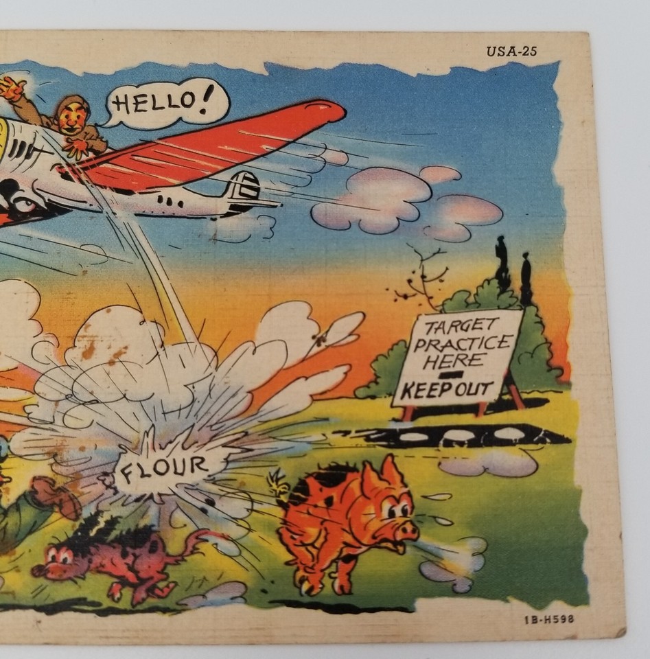 "Target Practice Here Keep Out" C T Army Comics USA-25 Curt Teich Linen ...