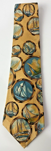 Hunt Club Sailboat Themed Mens NeckTie Gold Blue Boats Nautical 100% ...