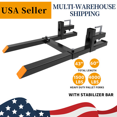43" 60" Bucket Forks Pallet 1500lb 4000lb Tractor Quick Attach Loader ...