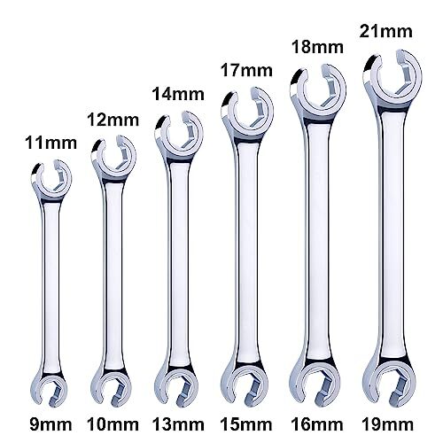 6piece Doubleend Metric Flare Nut Wrench Set With Rack Size 9 10 11 12 ...