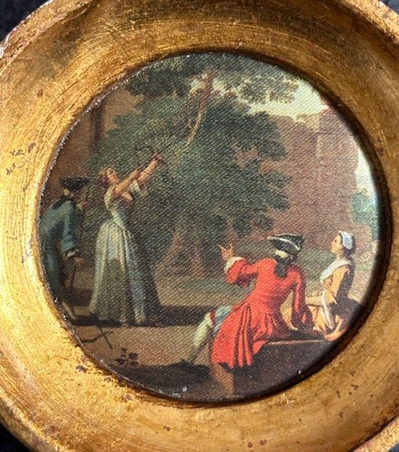 Antique Vintage Gilded Wood Miniature Frame Fabric Print Archery Scene ...