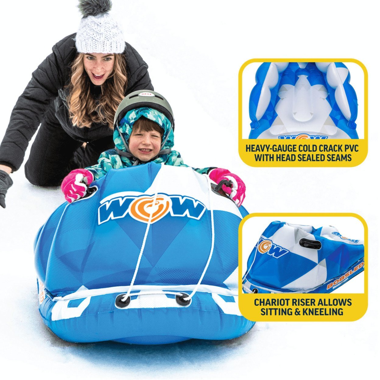 WOW Sports Snow Tube 1 Person Sled w Stabilizing Handles Kids Adults ...