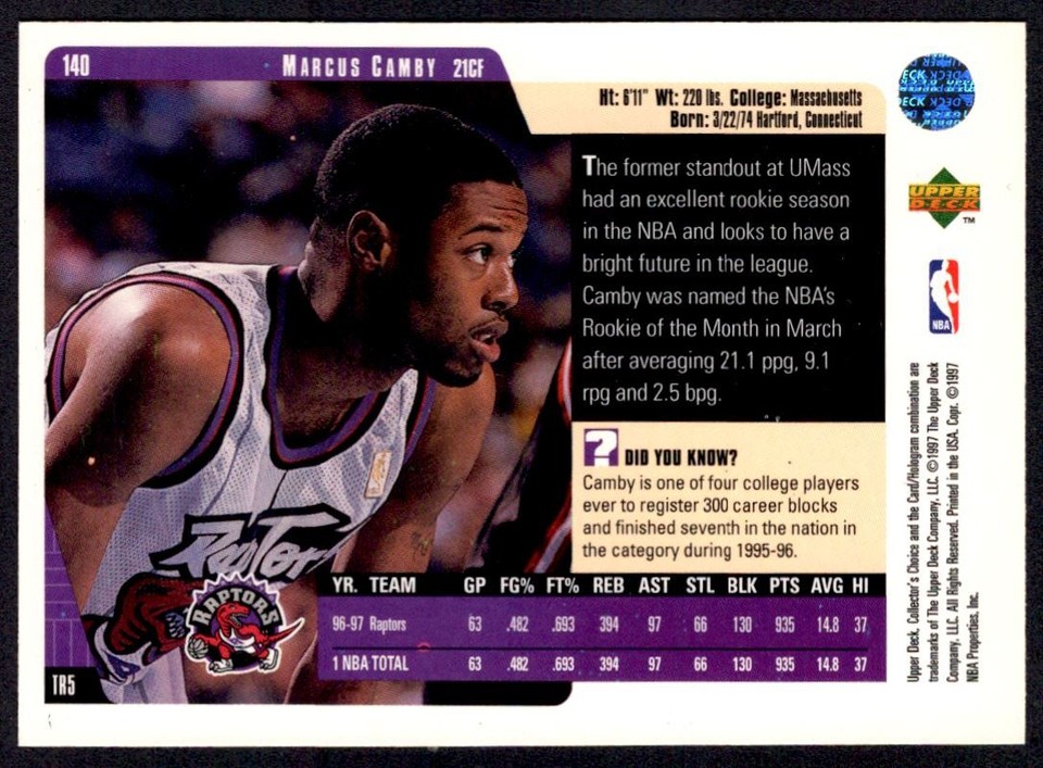 1997-98 Collector's Choice Marcus Camby Toronto Raptors #140 | eBay