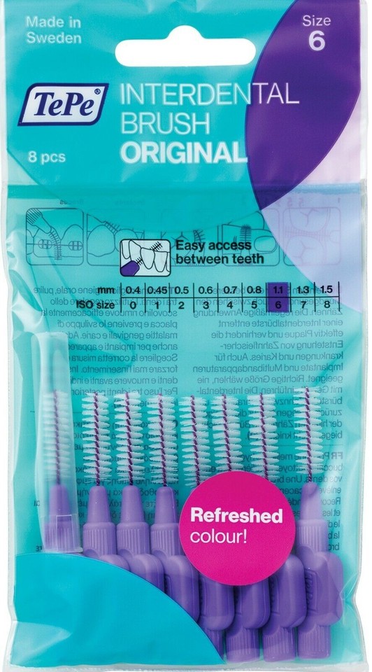 TePe Interdental Brushes Pack of 8 - Various Sizes Brush Between Teeth ...