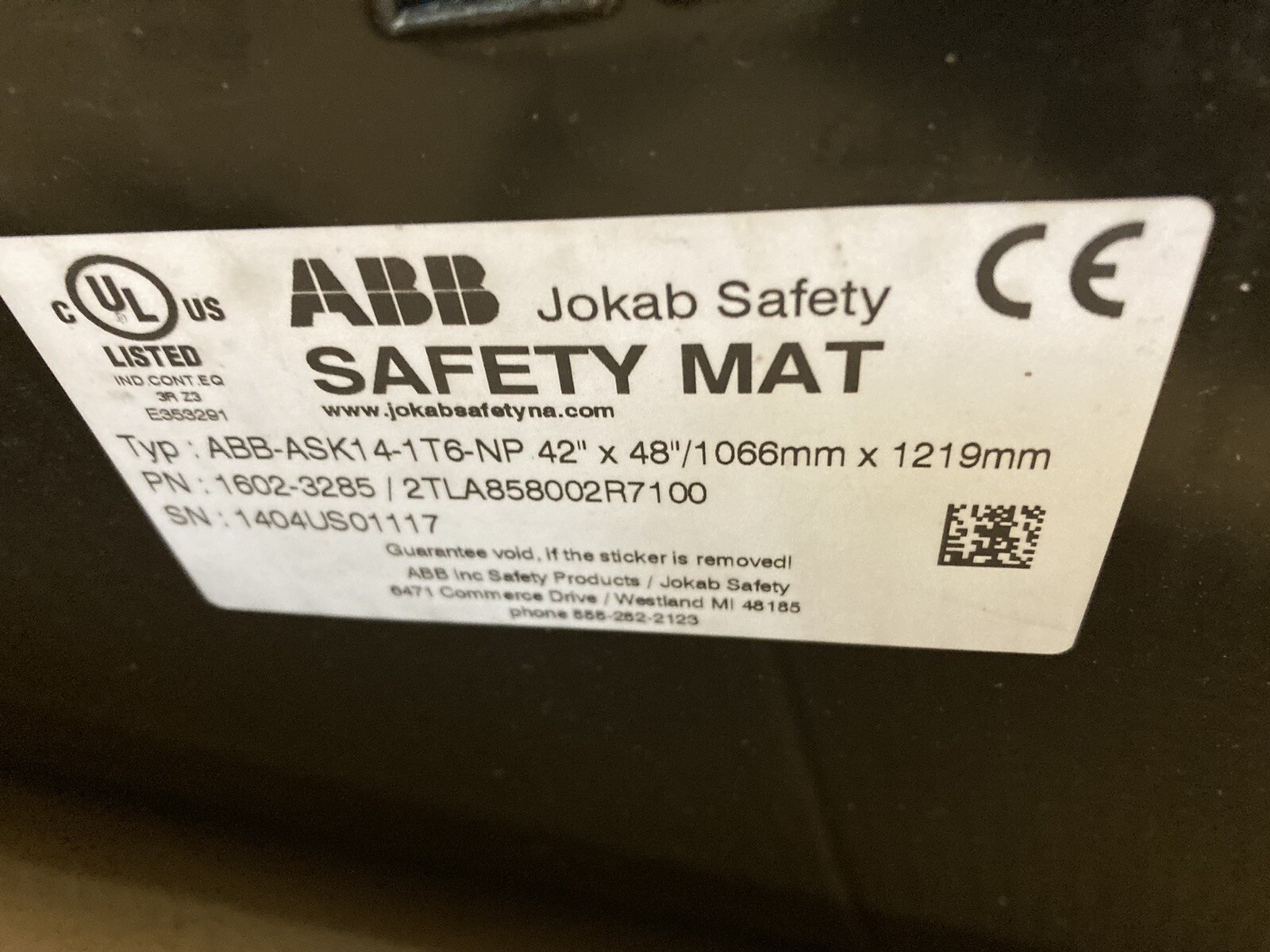 ABB JoKab Safety Mat Type ABB-ASK14-1T6-NP 42" x 42" (48") 1602-3284 | eBay