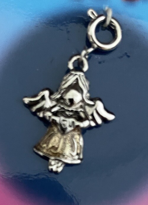 Charmania Winged Angel Charm With Clasp Silver Gold Tone Body Head Halo ...