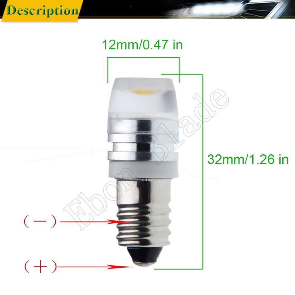 2Pcs 12V DC E10 EY10 LED Screw Socket Bulb Lamp COB 2W Warm White 1447 ...
