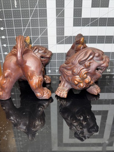 A pair of unusual vintage Chinese brown shi shi foo fo fu dogs | eBay