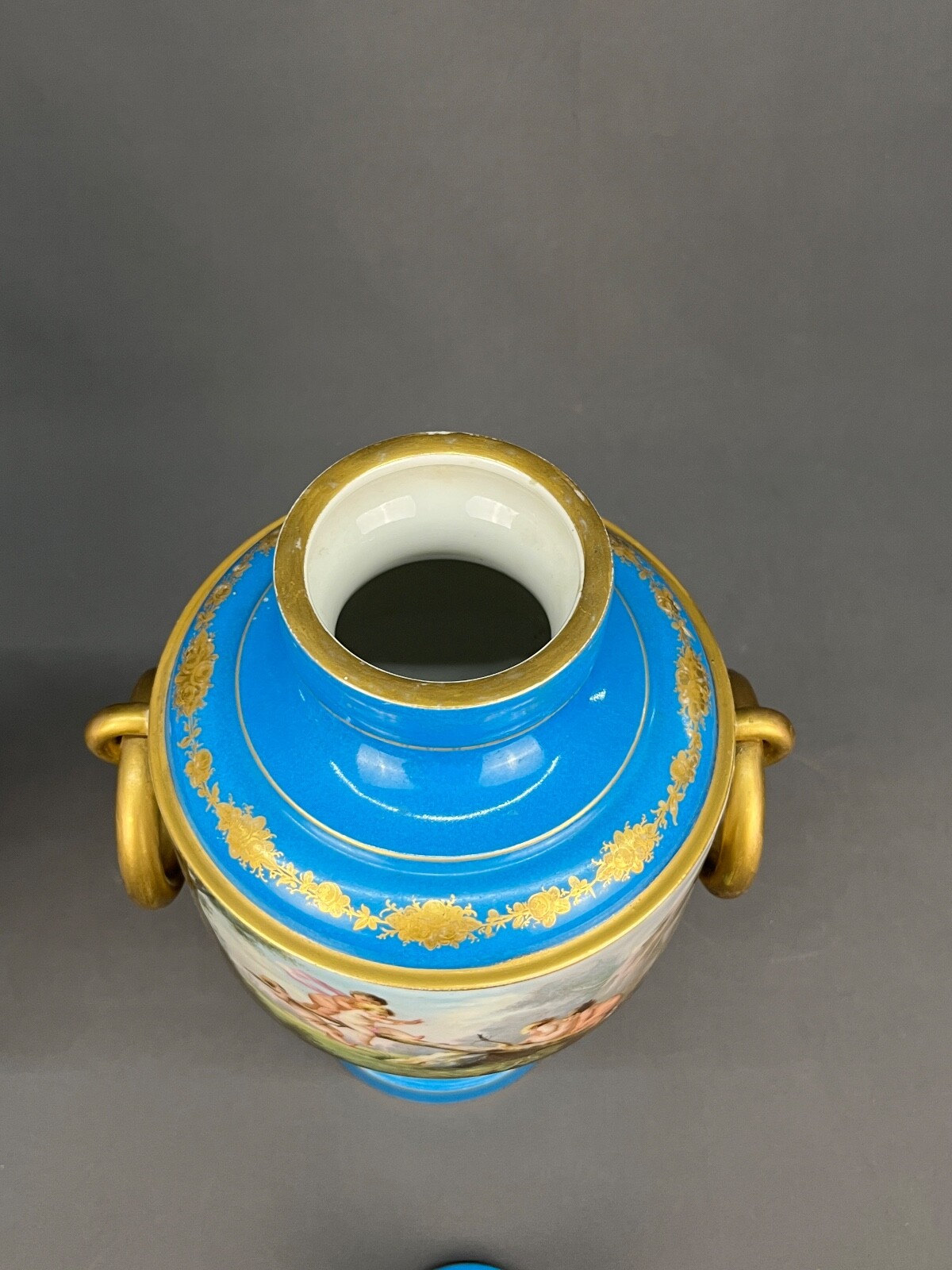 Pair 19th Century French Sevres Style 16" Porcelain Lidded Urns with ...