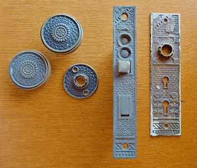 Antique Ornate Door Set: Doorknobs, Plates, Mortise Lock by Penn c1885 ...