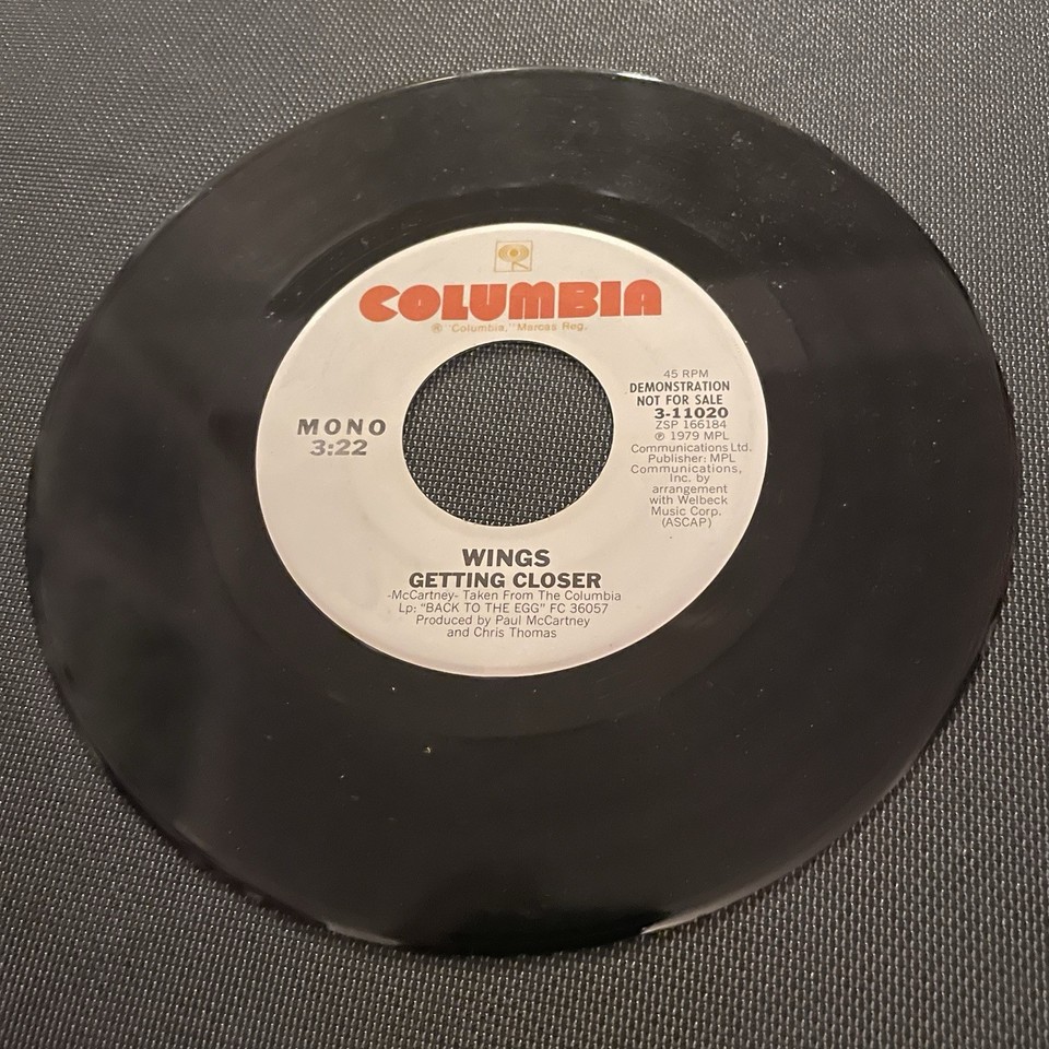 WINGS - GETTING CLOSER, COLUMBIA 3-11020, PROMO 45 RPM, MONO / STEREO ...