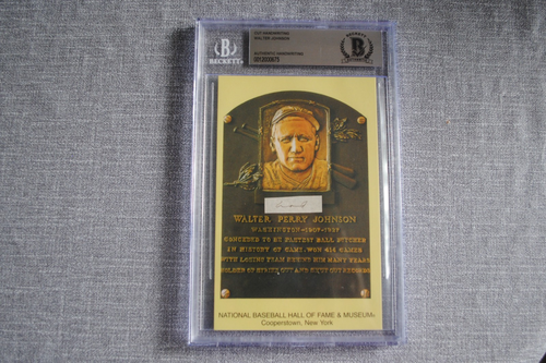 WALTER JOHNSON SIGNED CUT HANDWRITTEN HOF PLAQUE SENATORS "BIG TRAIN ...