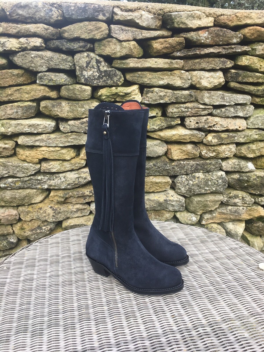 Navy Blue Leather Riding Boots